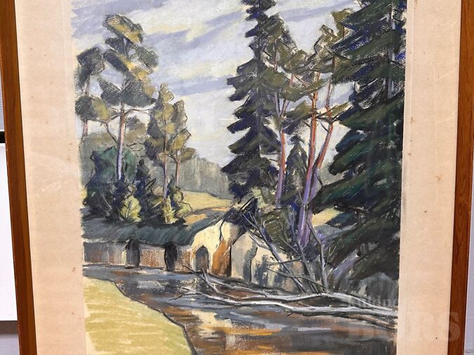 ERNST HALLOP PÜHAJÕE MOTIIV 1965, 63*50 PASTELL, müük, kuulutus ...